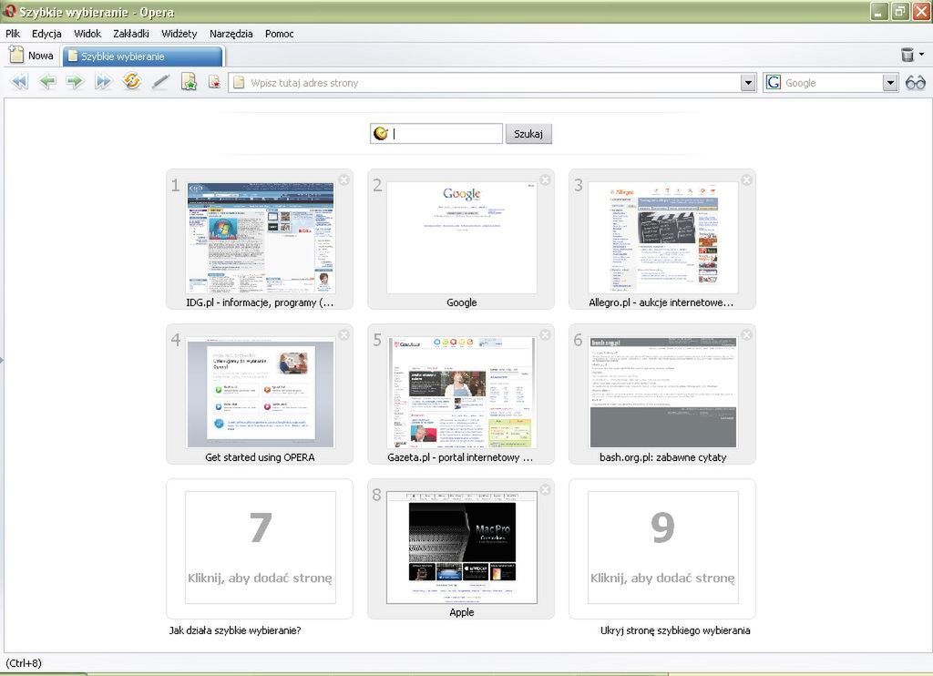 Opera 9.2, czyli szybkie wybieranie
