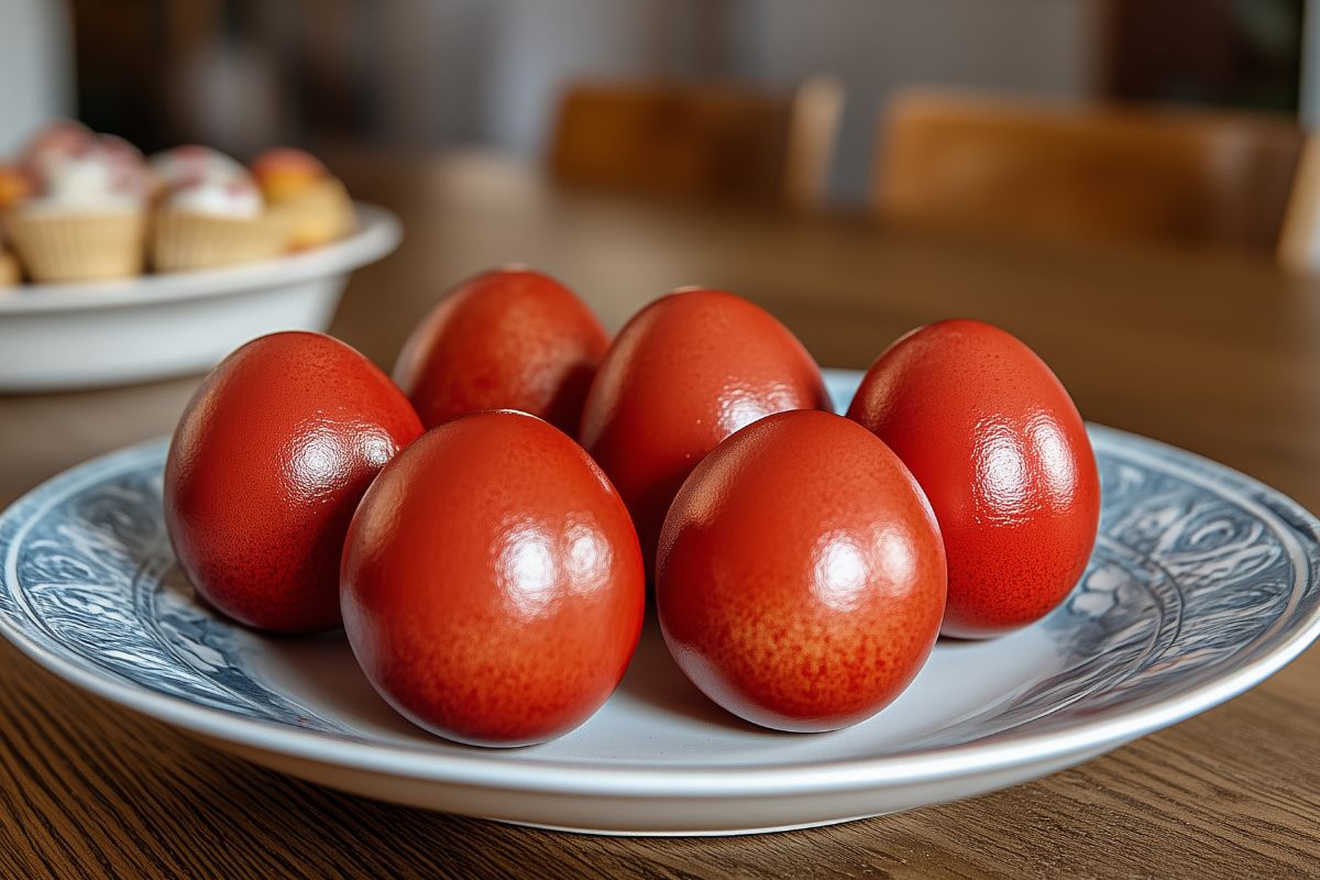 Naturally vibrant burgundy eggs elevate your Easter table