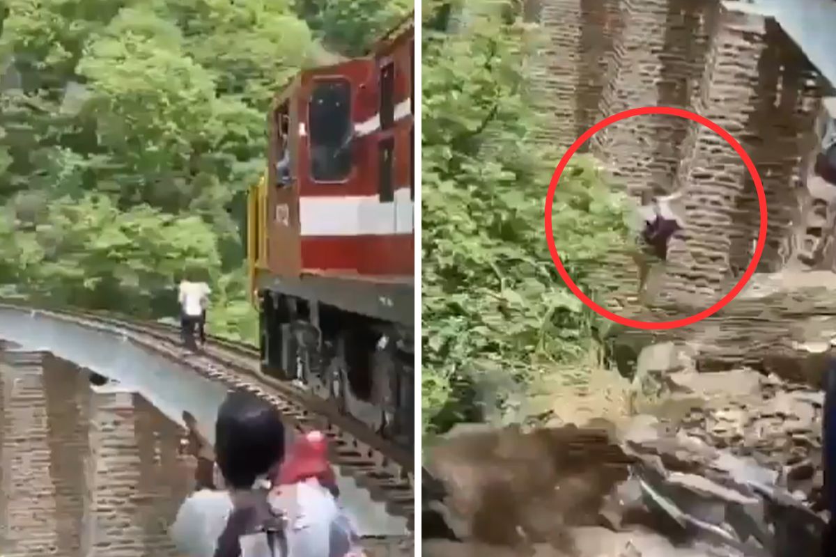 Tourists leap into the 295-foot abyss to dodge oncoming train in India