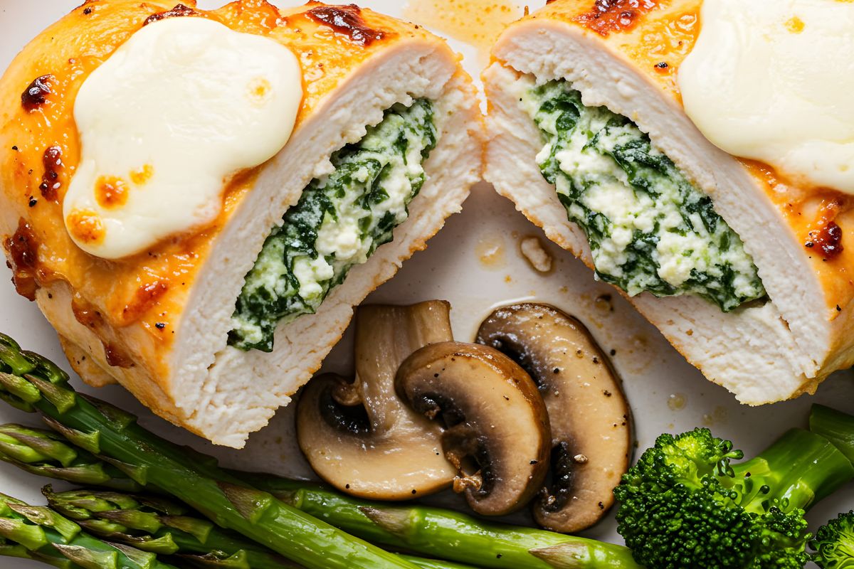 Delicious chicken pockets: A one-pan wonder with spinach filling