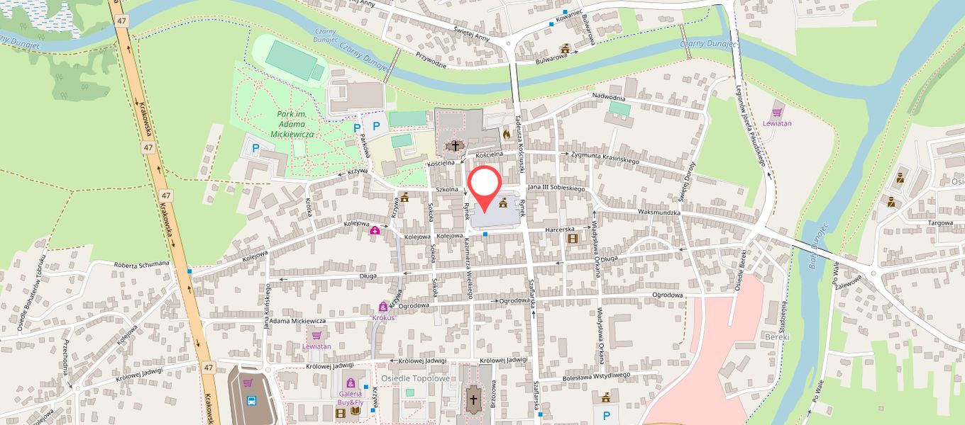 Rynek i ratusz w Nowym Targu Nowy Targ, mapa