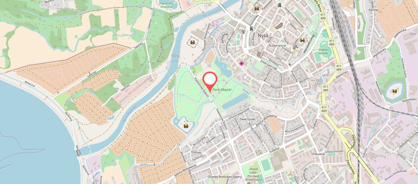 Park miejski Nysa, mapa - Nocowanie.pl