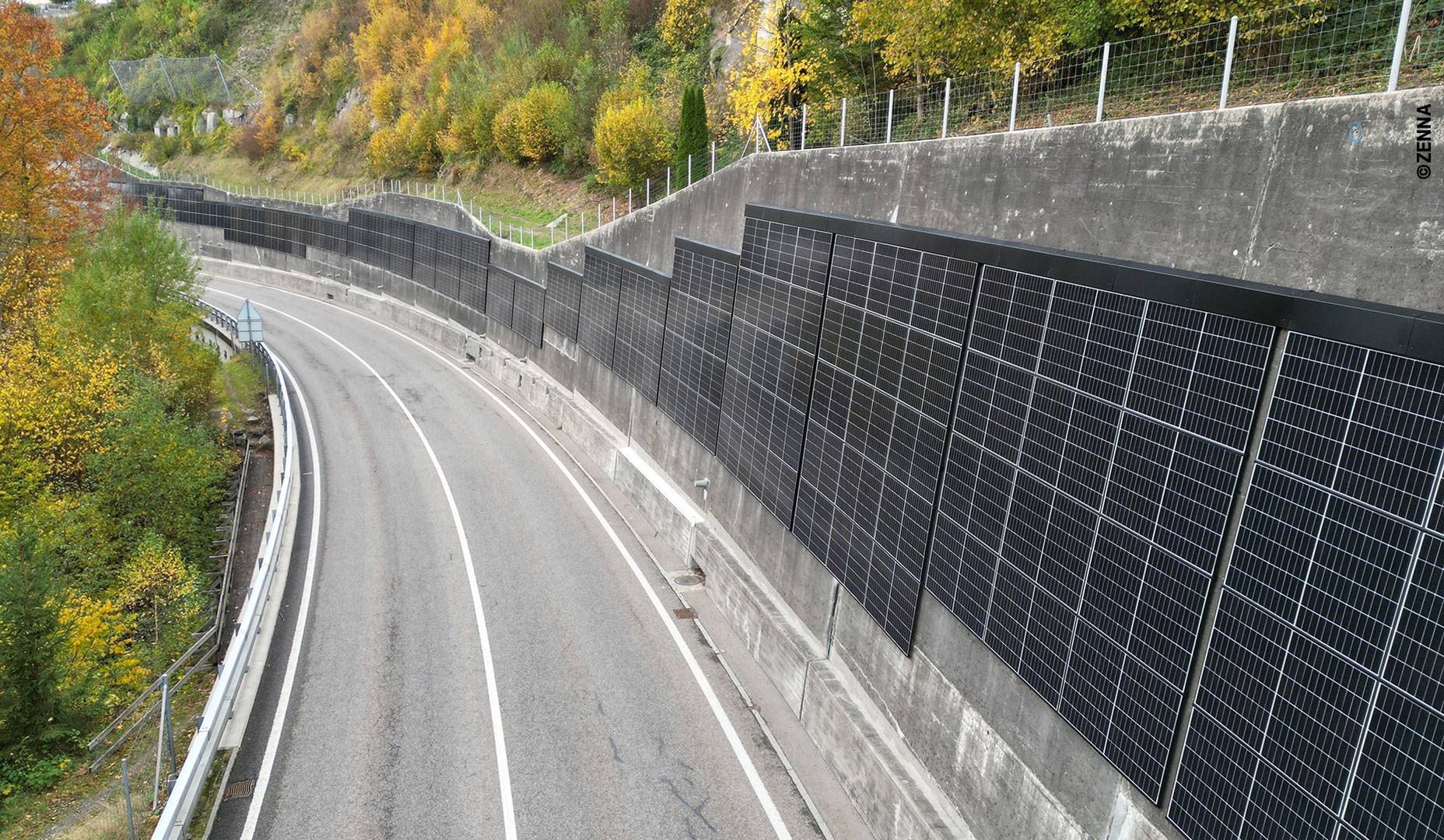 Switzerland’s new solar project. Photovoltaics beside the road