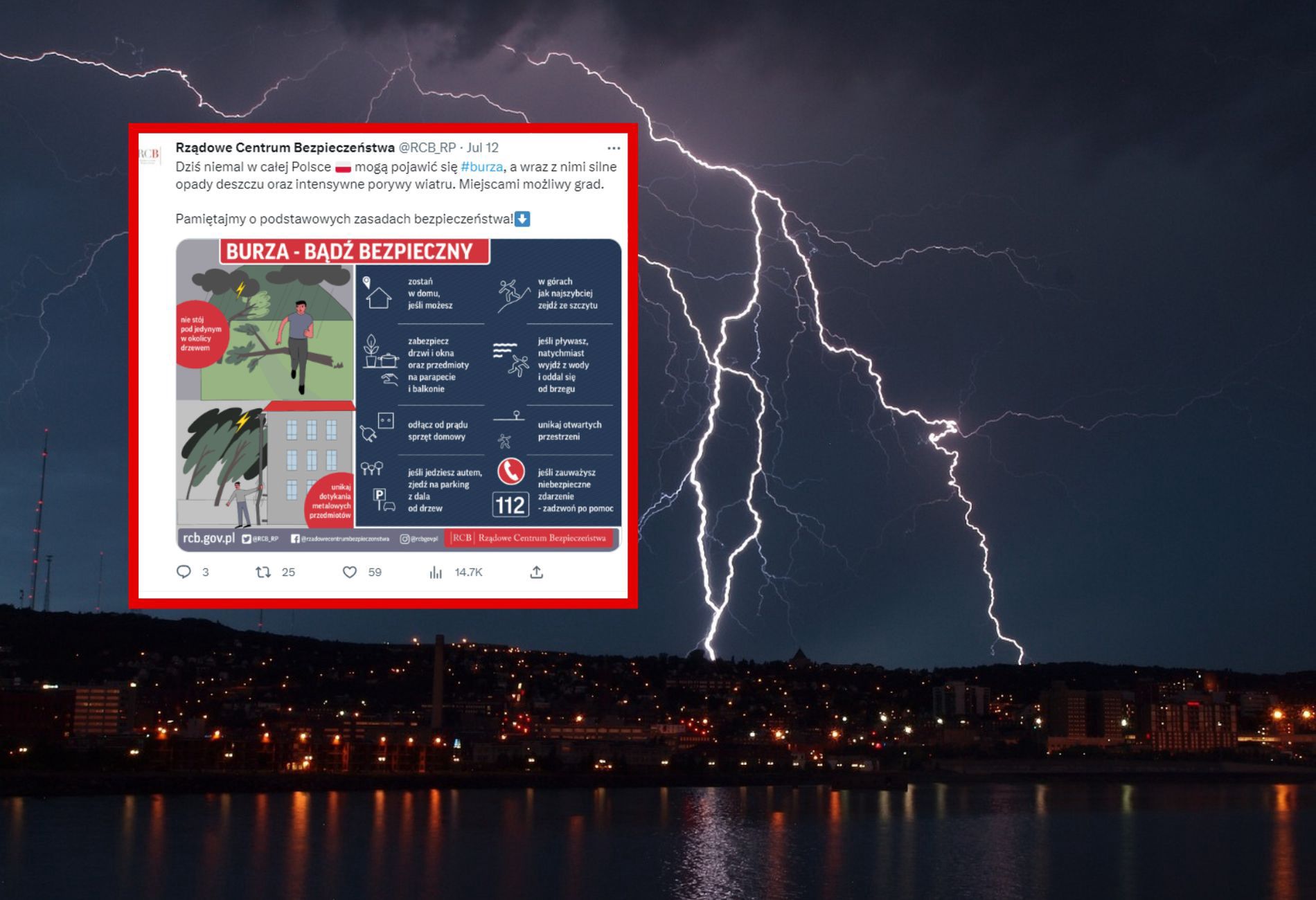 Jak zachować się podczas burzy? RCB przypomina najważniejsze zasady
