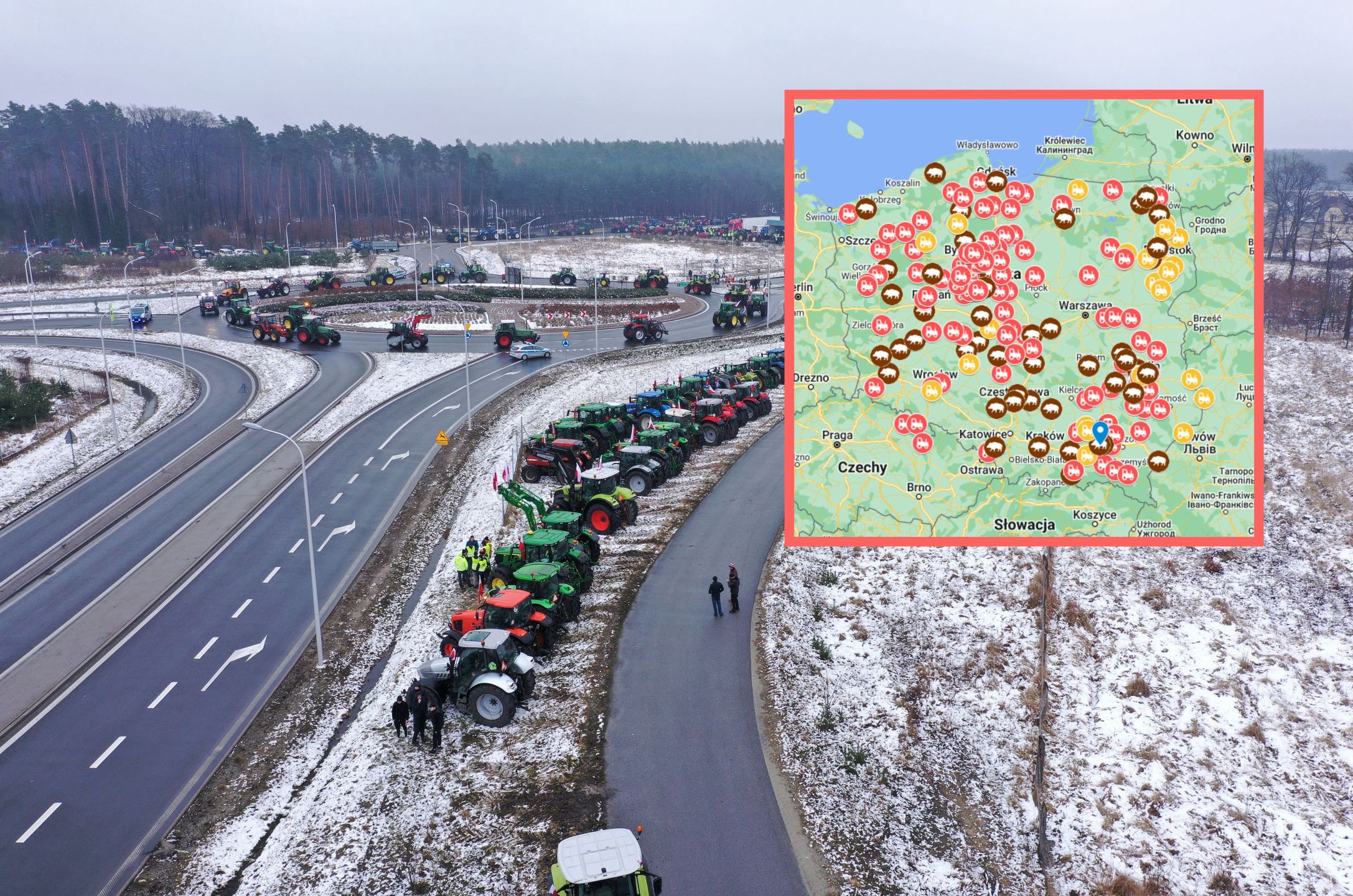 Protest rolników. 20 lutego 2024. Mapa utrudnień na drogach
