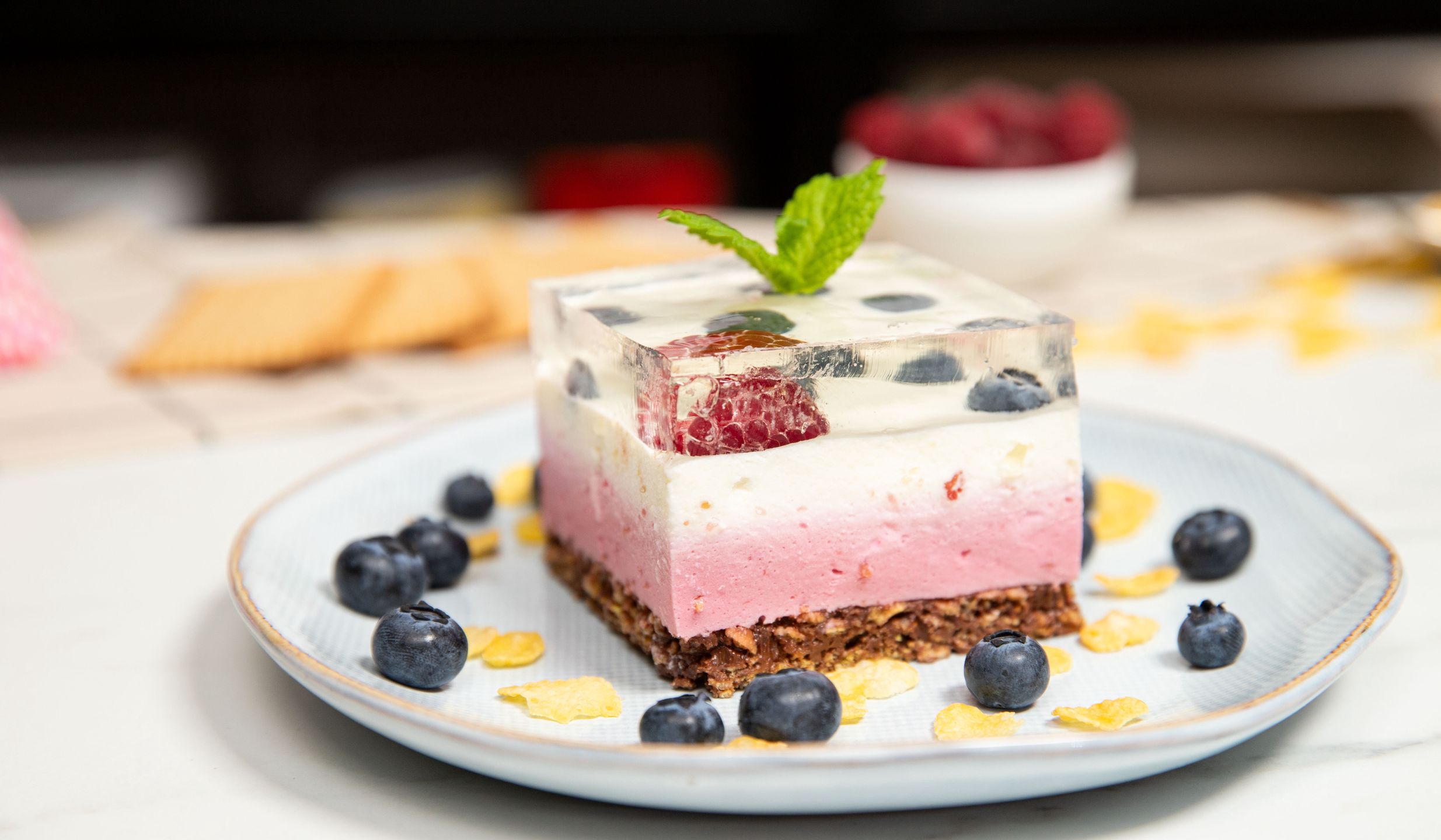Summer's perfect dessert: Light fruit mousse cake with a crunch