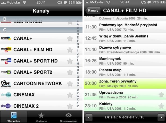 Obszerny program telewizyjny w iPhonie