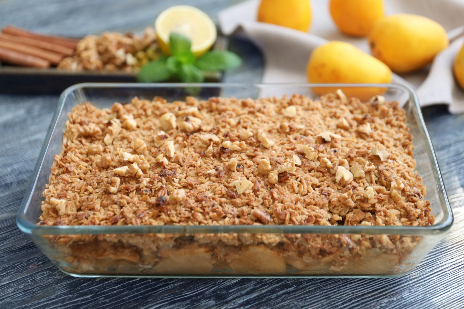 Healthy crumble delight: Enjoy oatmeal-nut topper magic