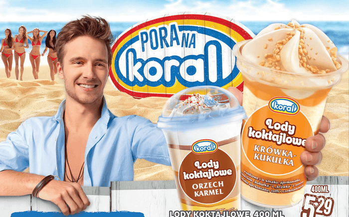 Maciej Musiał w reklamie lodów Koral. Spot, kampania, sesja, 2017