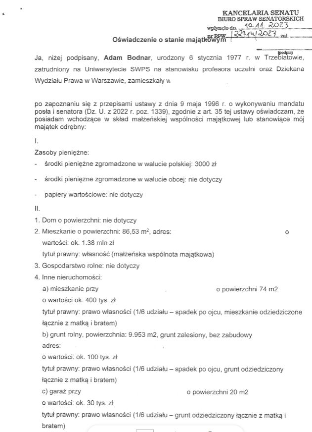 Jest oświadczenie majątkowe Adama Bodnara - WP Wiadomości