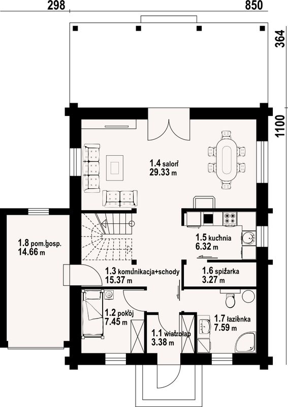 Projekt domu Grywałdowo dw 3 116,47 m² - koszt budowy - EXTRADOM